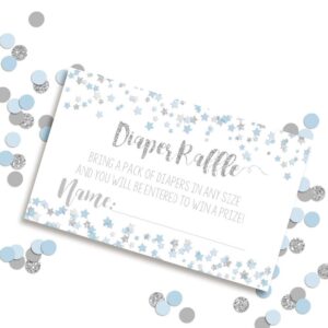 Amanda Creation Blue & Silver Twinkle Little Star Diaper Raffle Tickets for Boy Baby Showers, 20 2" X 3” Double Sided Inserts, Bring a Pack of Diapers to Win Favors & Prizes!