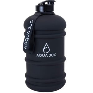 aqua jug big water bottle, dishwasher safe bpa free drinking water, dark knight black 2.2l, great for gym fitness workout sports hiking and more