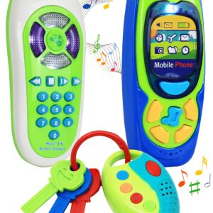 Click N' Play Pretend Play Cell Phone TV Remote & Car Key Accessory Playset for Kids with Lights Music & Sounds (Set of 3)