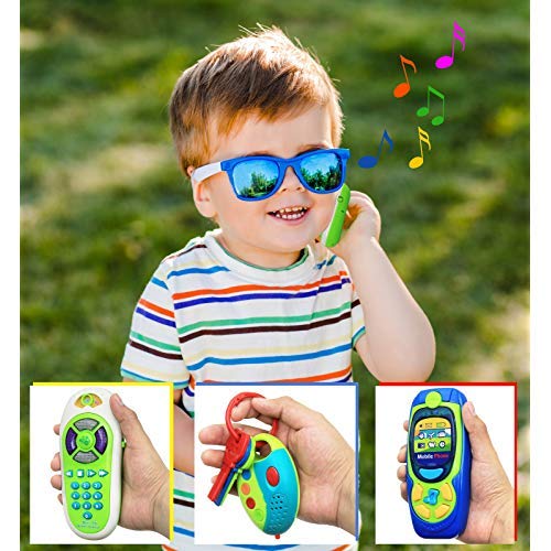 Click N' Play Pretend Play Cell Phone TV Remote & Car Key Accessory Playset for Kids with Lights Music & Sounds (Set of 3)