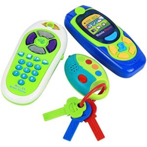 Click N' Play Pretend Play Cell Phone TV Remote & Car Key Accessory Playset for Kids with Lights Music & Sounds (Set of 3)