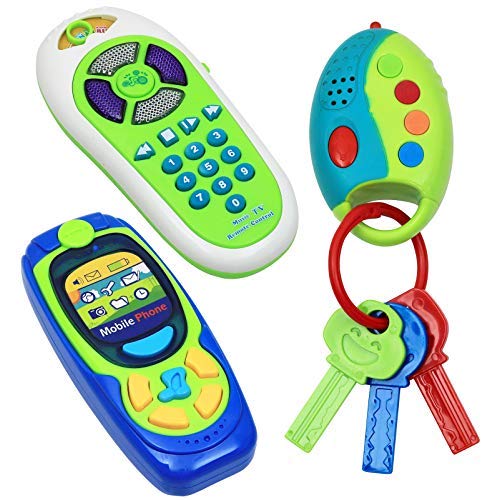 Click N' Play Pretend Play Cell Phone TV Remote & Car Key Accessory Playset for Kids with Lights Music & Sounds (Set of 3)