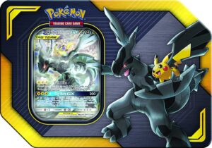 pokemon tag team tin pikachu & zekrom- tcg: sun & moon- contains 4 booster packs & featuring 1 special art pikachu & zekrom-gx foil card