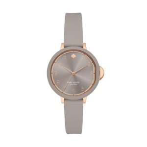 kate spade new york women's park row quartz metal and silicone three-hand watch, color: taupe/rose gold (model: ksw1519)