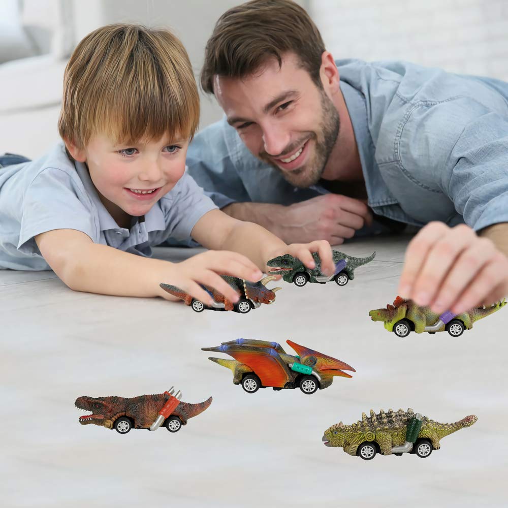 DINOBROS Dinosaur Toy Pull Back Cars,6 Pack Dino Toys for 3 Year Old Boys Girls and Toddlers,Boy Toys Age 3,4,5 and Up,Pull Back Toy Cars,Dinosaur Games with T-Rex