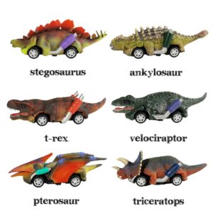 DINOBROS Dinosaur Toy Pull Back Cars,6 Pack Dino Toys for 3 Year Old Boys Girls and Toddlers,Boy Toys Age 3,4,5 and Up,Pull Back Toy Cars,Dinosaur Games with T-Rex