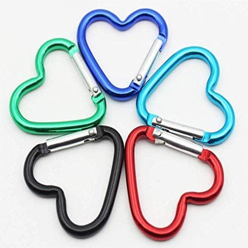 BeeSpring 10 Pcs Heart Shaped Aluminum Alloy Keychain Clip Carabiner Snaphook Hook Holder Aluminum Heart Carabiner Hook Clip Key Holder