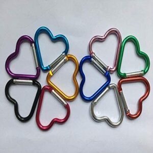 BeeSpring 10 Pcs Heart Shaped Aluminum Alloy Keychain Clip Carabiner Snaphook Hook Holder Aluminum Heart Carabiner Hook Clip Key Holder