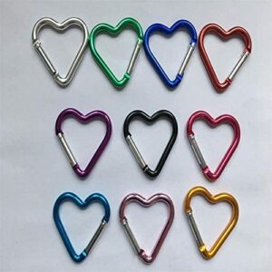 BeeSpring 10 Pcs Heart Shaped Aluminum Alloy Keychain Clip Carabiner Snaphook Hook Holder Aluminum Heart Carabiner Hook Clip Key Holder