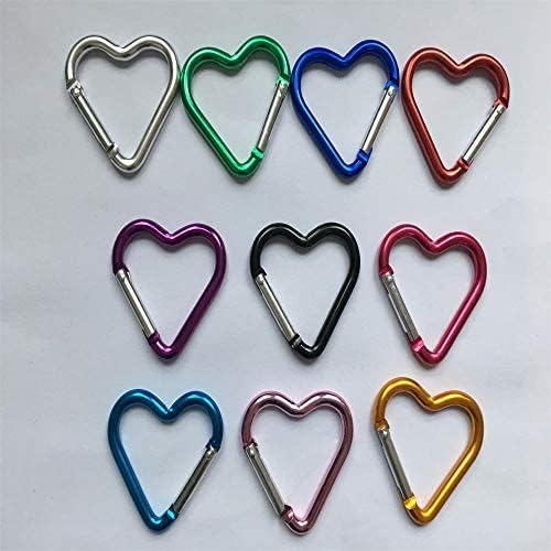 BeeSpring 10 Pcs Heart Shaped Aluminum Alloy Keychain Clip Carabiner Snaphook Hook Holder Aluminum Heart Carabiner Hook Clip Key Holder