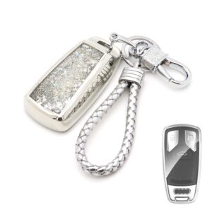 senauto quicksand key shell key fob cover case keychain compatible with audi a3 a4 a6 tt q5 q7 s5 sq5 r8 (silver)