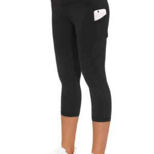 THE GYM PEOPLE Thick High Waist Capris Yoga Pants with Pockets, Tummy Control Workout Running Yoga Leggings for Women Black