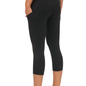 THE GYM PEOPLE Thick High Waist Capris Yoga Pants with Pockets, Tummy Control Workout Running Yoga Leggings for Women Black