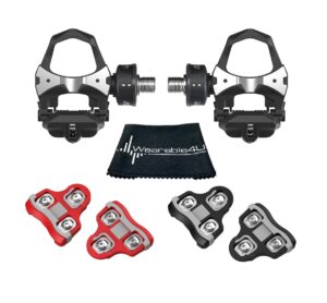 wearable4u - favero assioma duo pedal based cycling power meter with extra cleats and cleaning cloth bundle (black (0 degree float))