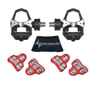 wearable4u - favero assioma duo pedal based cycling power meter with extra cleats cleaning cloth bundle (red (6 degree float))