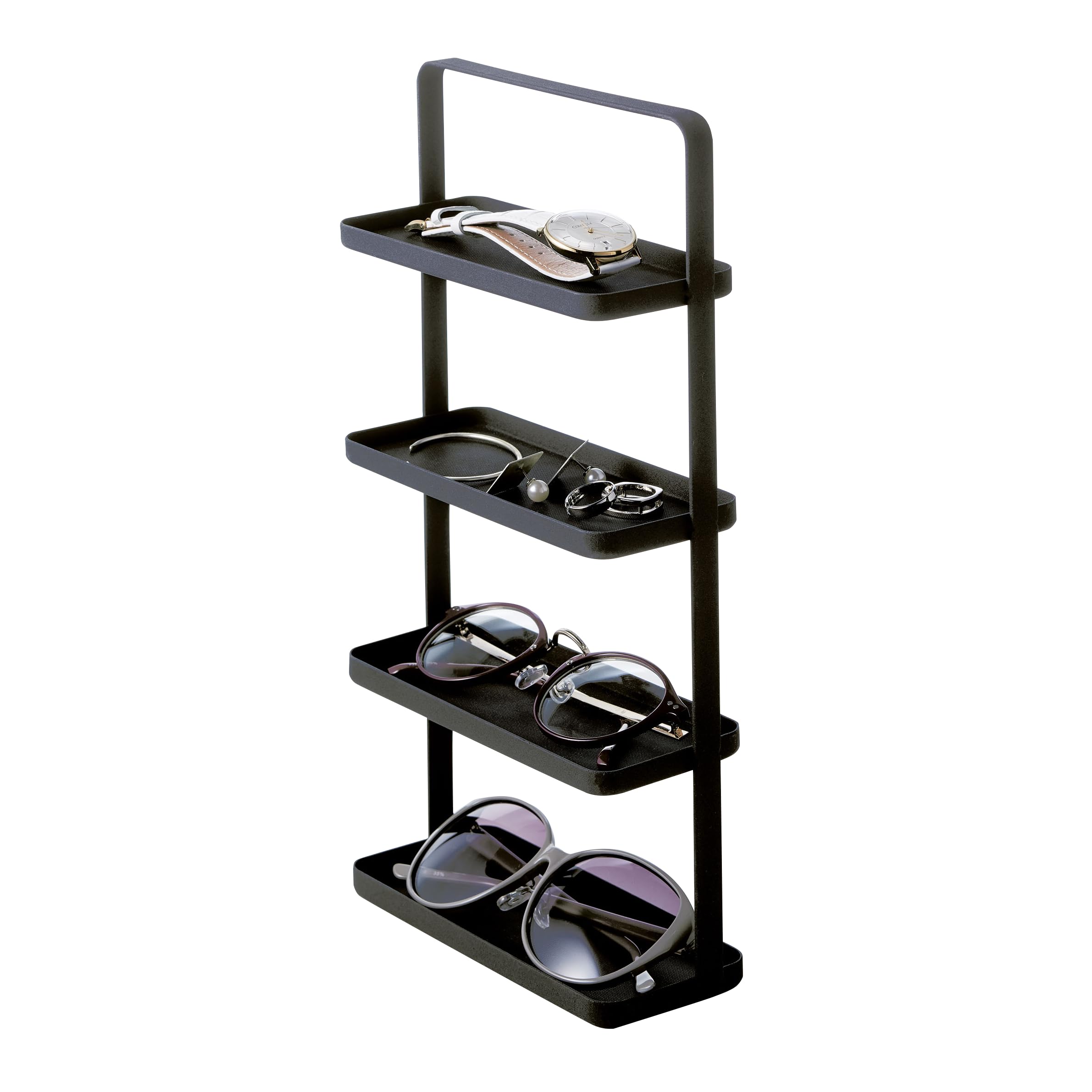 Yamazaki Home Tower 4-Tier Accessory Tray - Jewelry Holder & Storage Organizer - Steel, One Size, Black