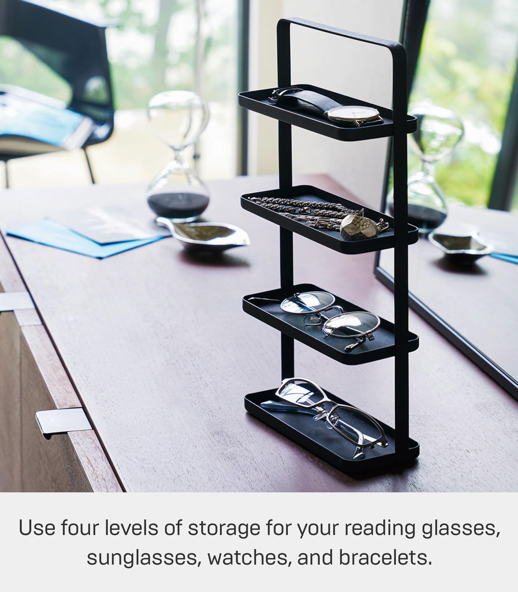 Yamazaki Home Tower 4-Tier Accessory Tray - Jewelry Holder & Storage Organizer - Steel, One Size, Black