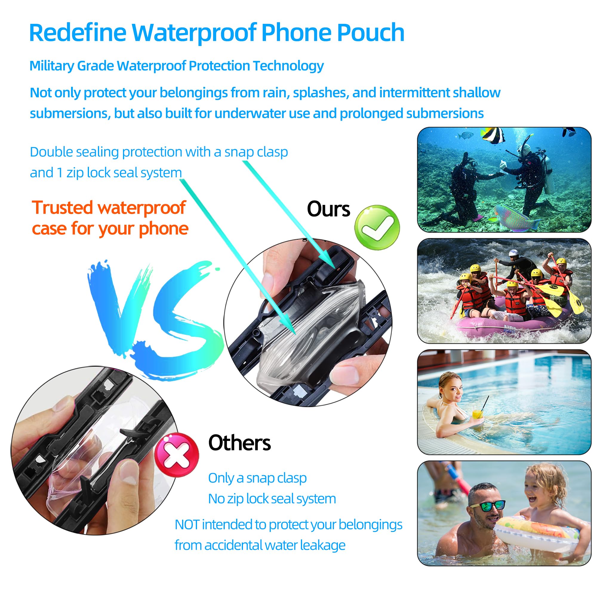 AiRunTech Waterproof Phone Pouch, Waterproof Cell Phone Dry Bag Compatible for iPhone 14 13 12 Pro Max Plus Cellphone Up to 7.0'' Large Waterproof Phone Case -3Pack REGULAR SETS