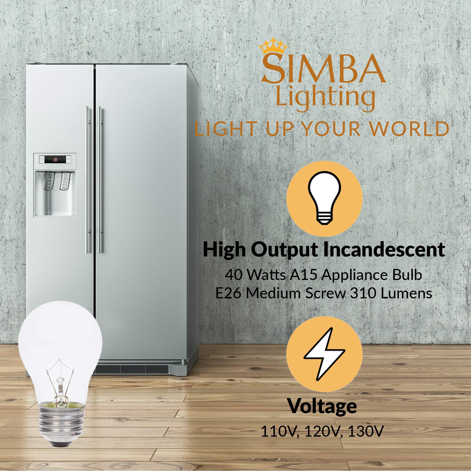 Simba Lighting Appliance Light Bulb A15 40W (6 Pack) Incandescent Mini-Standard Shape with E26 Standard Medium Screw Base for Refrigerators, Ovens, 110V 120V 130V, Dimmable, 2700K Warm White