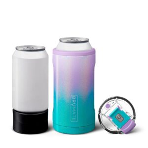 brümate hopsulator trio 3-in-1 insulated can cooler for 12oz / 16oz cans + 100% leak proof tumbler with lid | insulated for beer, soda, and energy drinks (glitter mermaid)