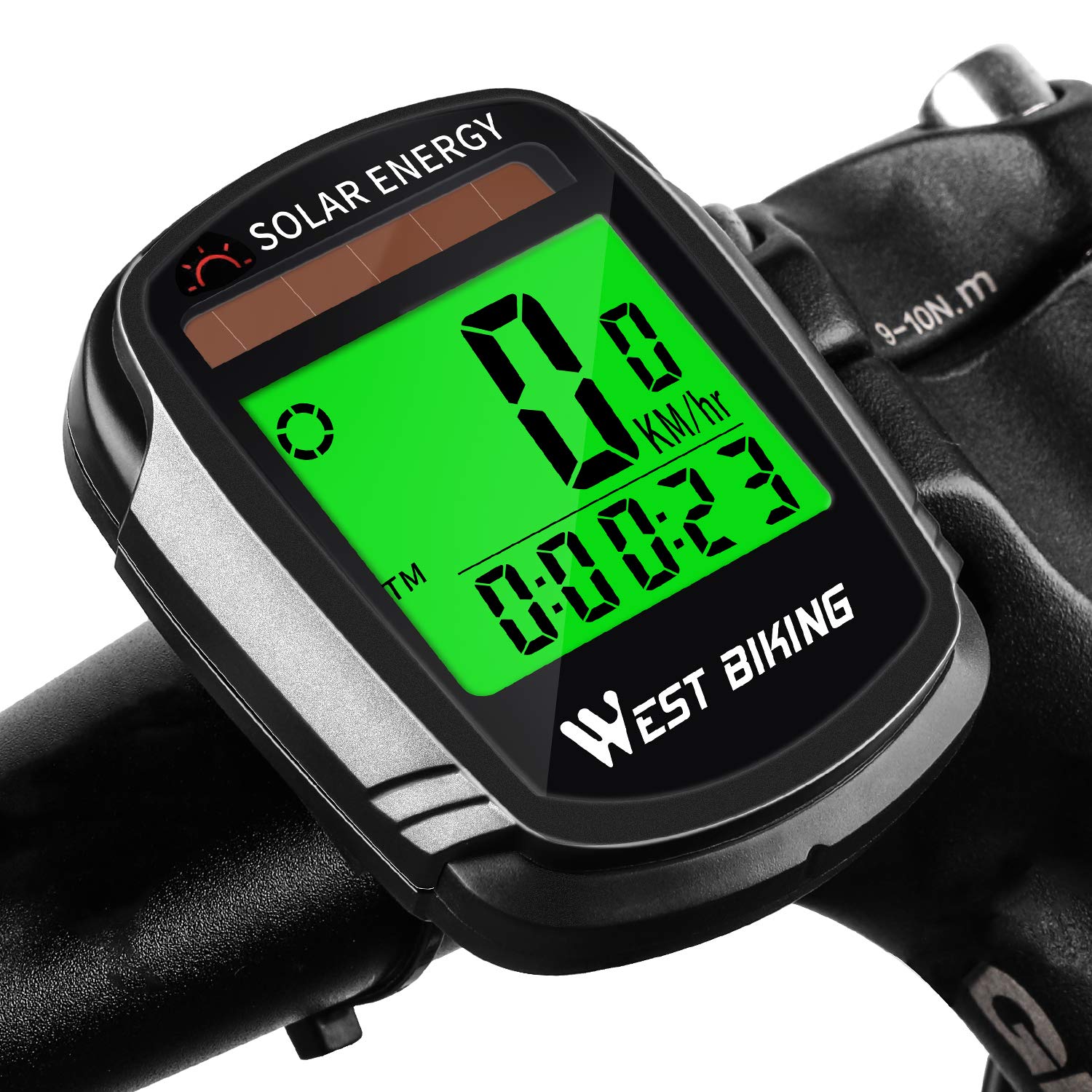 Bike Computer with Solar Energy Bicycle Speedometer and Odometer Wireless Waterproof Cycling Computer LCD Backlight Automatic Wake-up & Multi-Functions