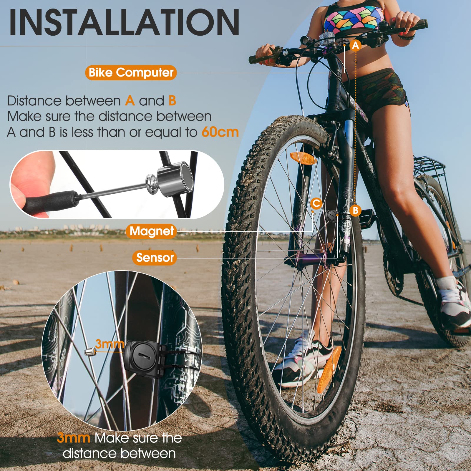 Bike Computer with Solar Energy Bicycle Speedometer and Odometer Wireless Waterproof Cycling Computer LCD Backlight Automatic Wake-up & Multi-Functions