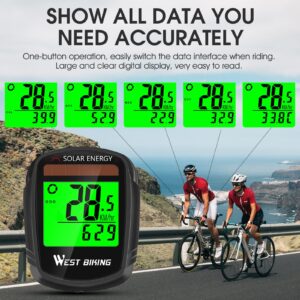 Bike Computer with Solar Energy Bicycle Speedometer and Odometer Wireless Waterproof Cycling Computer LCD Backlight Automatic Wake-up & Multi-Functions