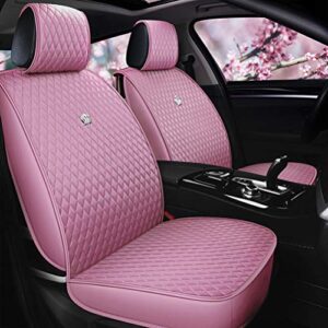 pink seat covers full set leather auto seat covers 9pcs front & rear seat covers with airbag compatible universal fit car auto suv (b-pink)