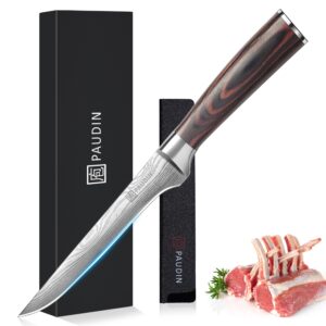 paudin boning knife 6 inch, super sharp fillet knife, german high carbon stainless steel deboning knife, professional boning knife for meat poultry chicken, pakkawood handle with gift box