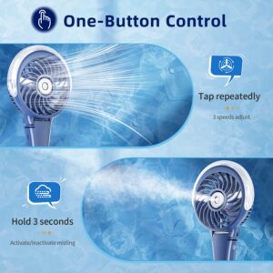 HandFan Portable Handheld Misting Fan, Rechargeable Personal Mister Fan, Battery Operated Spray Water Mist Fan, Foldable Electric Mini Cooling Hand Fans for Beach Travel Outdoors Makeup(Royal Blue)