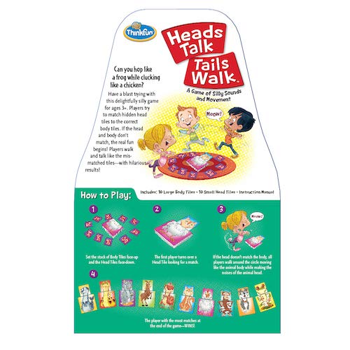 ThinkFun Heads Talk Tails Walk Preschool Toy and Game | Fun Learning for Boys and Girls Age 3 and Up | Hilarious Sounds and Movements | Perfect for Family Activity | SKU: 44001860