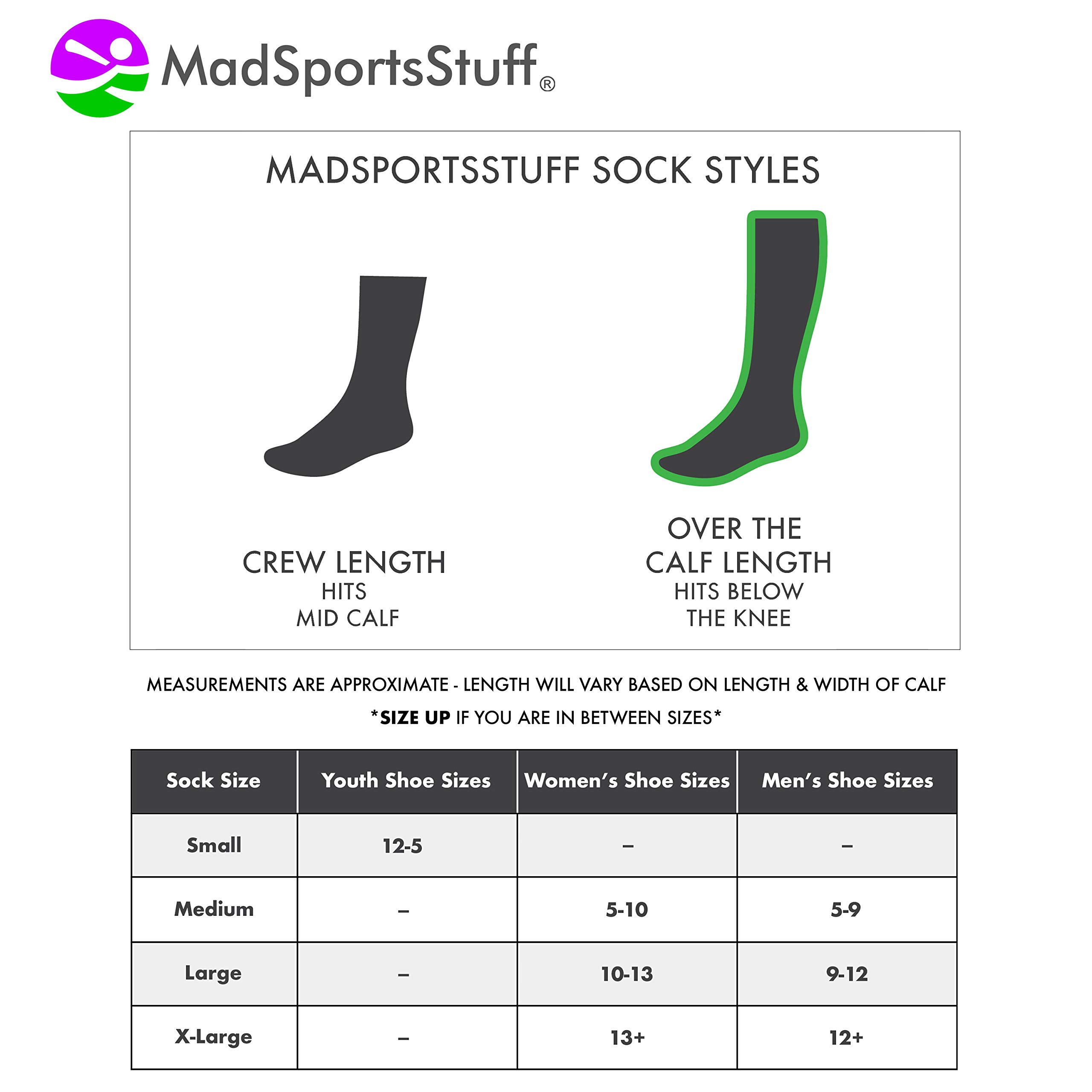 MadSportsStuff Baseball Socks - for Boys or Men Girls or Women - Softball Football - Youth and Adult sizes