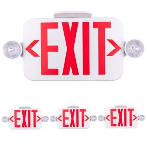 lit-path led combo exit sign with 2 adjustable head lights and back up batteries- us standard red letter emergency exit lighting, ul 924 and cec qualified, 120-277 voltage, 4-pack