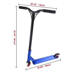 Blue Pro Aluminum Tricks Stunt Scooter for Adult Extra Wide Steel Handle Bar Max Capacity 220Lbs 4" 88A PU Solid Wheels 3-Bolt Safety Lock Rear Aluminum Brake US Delivery (Blue)