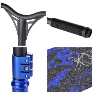 Blue Pro Aluminum Tricks Stunt Scooter for Adult Extra Wide Steel Handle Bar Max Capacity 220Lbs 4" 88A PU Solid Wheels 3-Bolt Safety Lock Rear Aluminum Brake US Delivery (Blue)