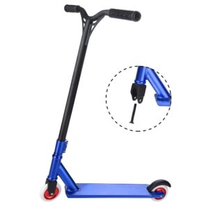 Blue Pro Aluminum Tricks Stunt Scooter for Adult Extra Wide Steel Handle Bar Max Capacity 220Lbs 4" 88A PU Solid Wheels 3-Bolt Safety Lock Rear Aluminum Brake US Delivery (Blue)