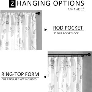 MRTREES Voile Sheer Curtain Panels, Sheer Curtains Drapes Rod Pocket, Flower Printed Embroidery Window Curtain Treatments for Bedroom Living Room Bathroom Window(2 Panels, 54x63 Inches, Grey)