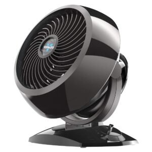 vornado 5303 small whole room air circulator fan with base-mounted controls, 3 speed settings, multi-directional airflow, removable grill for cleaning, black