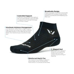 Swiftwick - PERFORMANCE ONE (3 Pairs) Running & Golf Socks, Lightweight Cushion (Black, Large)