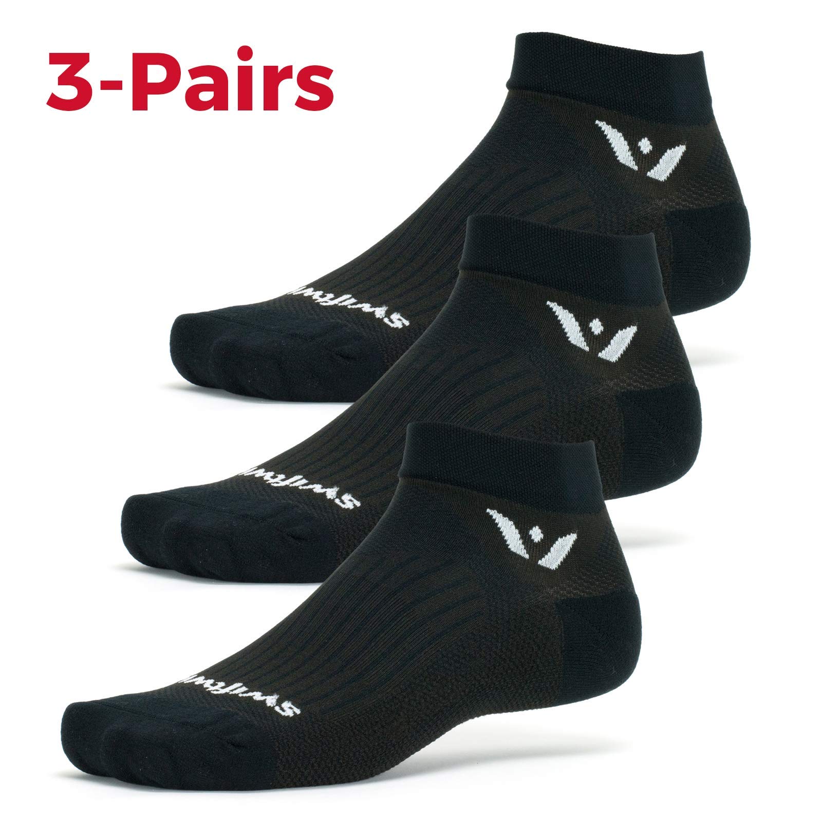 Swiftwick - PERFORMANCE ONE (3 Pairs) Running & Golf Socks, Lightweight Cushion (Black, Large)