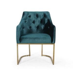 christopher knight home fern modern tufted glam accent chair with velvet cushions and u-shaped base, teal finish, black, rose gold 26d x 26w x 34h in