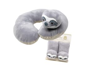 kelly baby grey sloth plush seat belt cover & neck pillow set