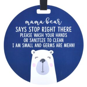 three little tots – mama bear sanitize and no touching baby car seat sign or stroller tag - cpsia safety tested