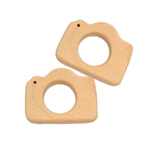 Lovely Cartoon Wood Camera Teether Toys Pure Natural Animal Teething Shape Beech Wooden Handmade Pattern Accessory DIY Jewelry Making Necklace Pendant (10pcs)