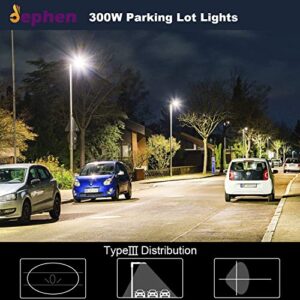 300W LED Parking Lot Light with Dusk to Dawn Photocell, 42000Lm 5700K Led Shoebox Pole Light Outdoor Commercial Street Area Lighting, 0-10V Dim - Direct Arm & Slip Fitter in One Mount (UL-Listed)