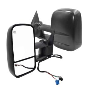 aerdm new pair towing mirrors power operated heated textured black telescoping trailer side mirrors fit chevy/gmc/cadillac silverado sierra avalanche suburban tahoe yukon xl escalade ext esv