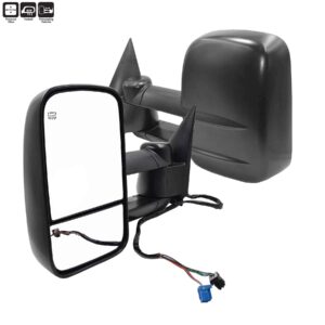 AERDM New Pair Towing Mirrors Power Operated Heated Textured Black Telescoping Trailer Side Mirrors Fit Chevy/GMC/Cadillac Silverado Sierra Avalanche Suburban Tahoe Yukon XL Escalade EXT ESV