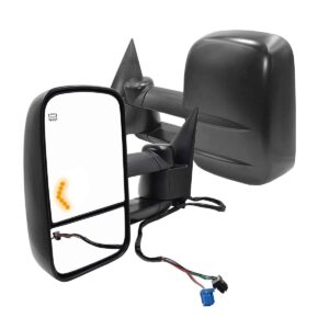 aerdm new pair towing mirrors set power tow heated telescoping with arrow signal light side mirrors fit chevy/gmc/cadillac silverado sierra avalanche suburban tahoe yukon xl escalade ext esv