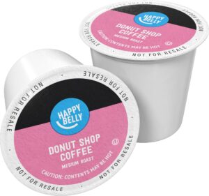 amazon brand - happy belly medium roast coffee pods, donut style, compatible with keurig 2.0 k-cup brewers, 100 count