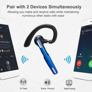 COMEXION Bluetooth Headset, Wireless Bluetooth Earpiece V5.0 Hands-Free Earphones with Stereo Noise Canceling Mic, Compatible iPhone Android Cell Phones Driving/Business/Office